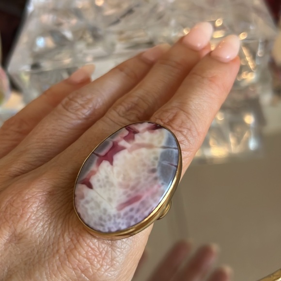 Jewelry | Rare Pink Oversized Gemstone Ring W Gold Plated Base | Poshmark